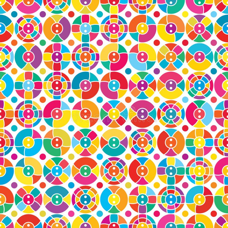 Circle Button Shape Style Symmetry Colorful White Seamless Pattern ...