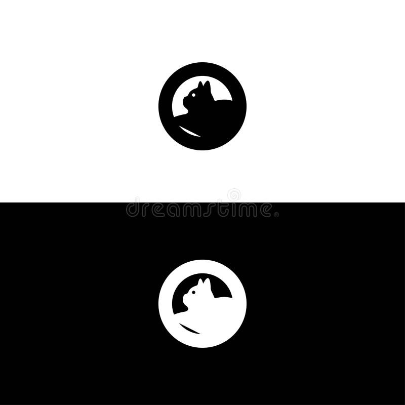 Circle Cat Animal Logo Design . Simple Black and White Cat Logo Stock ...