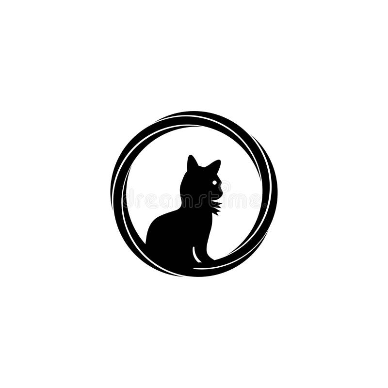 Circle Cat Animal Logo Design . Simple Black and White Cat Logo Stock ...