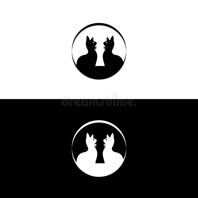 Circle Cat Animal Logo Design . Simple Black and White Cat Log Stock ...