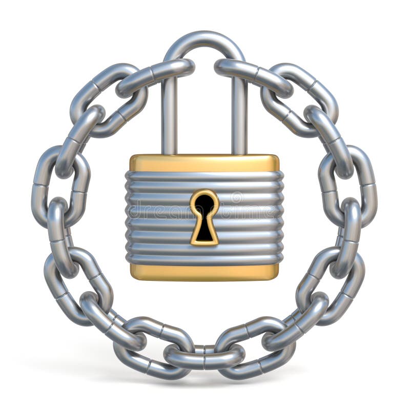 Circle chain with lock 3D stock illustration. Illustration of attach ...