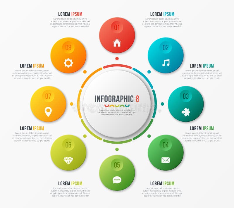 Circle Chart Template with 8 Options. Vector Design for Infograp Stock ...