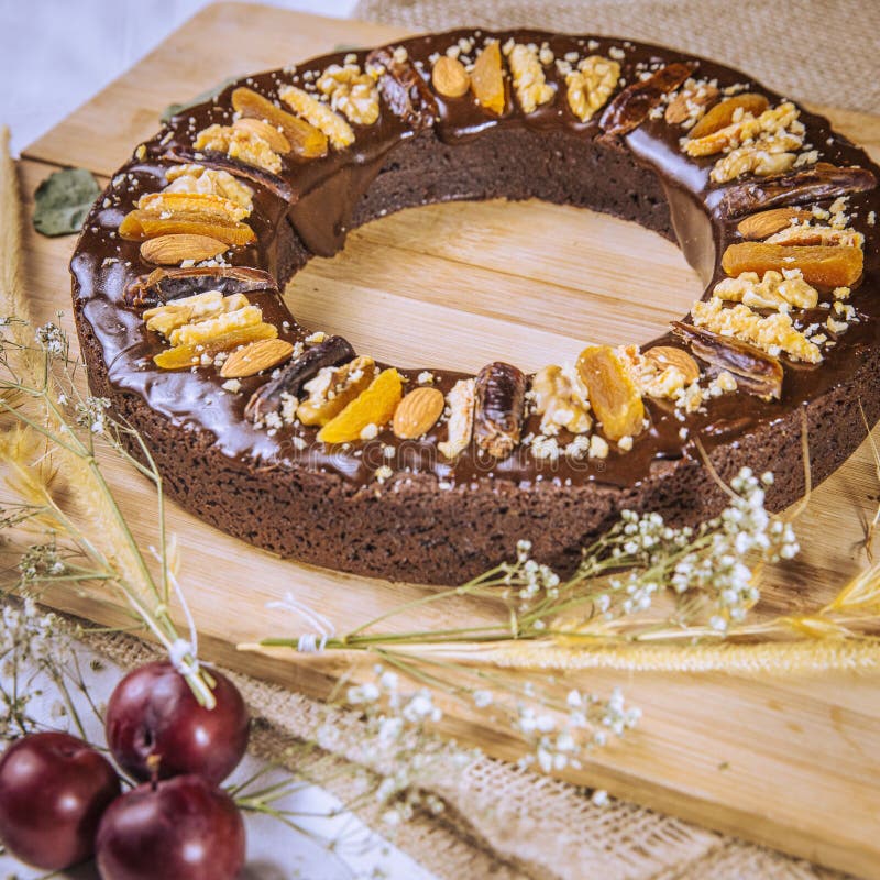 Circle, Chocolate Cake Covered by Pulses, Close-up Stock Image - Image ...