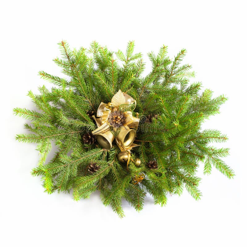 Circle of Christmas Tree Branches and Bells. Stock Image - Image of ...