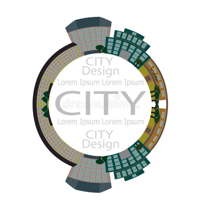 Circle with City. Buildings and Trees, Cafe Stock Vector - Illustration ...