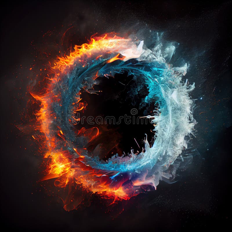 A Circle in the Clash of Ice and Fire on Black Background. Stock ...