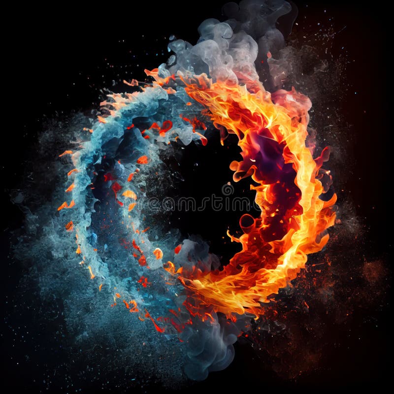 A Circle in the Clash of Ice and Fire on Black Background. Stock ...