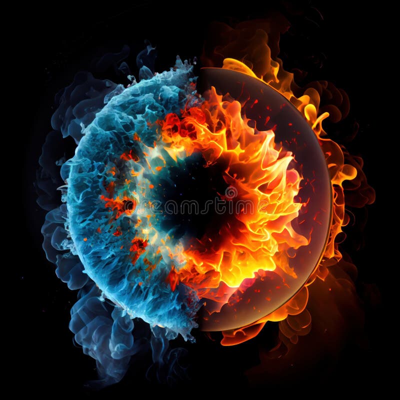 A Circle in the Clash of Ice and Fire on Black Background. Stock ...