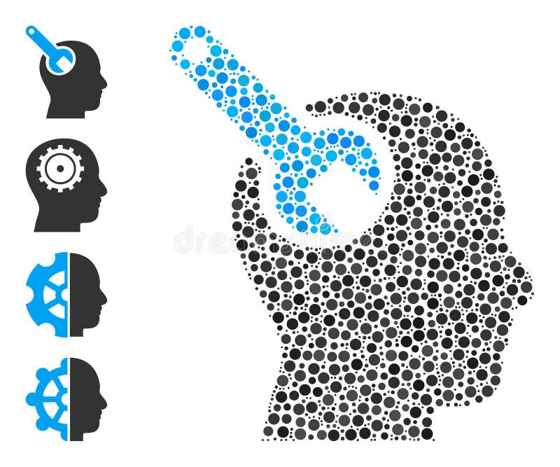 Dotted Brain Tool Collage of Rounded Dots with Other Icons Stock Vector ...