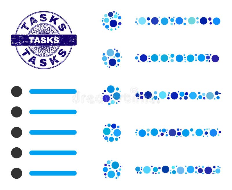 Grunge TASKS Round Guilloche Seal Stamp and Items Mosaic Icon of Round ...