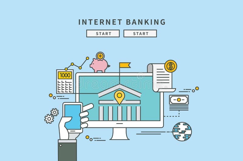 Circle Color Line Flat Design of Internet Banking, Modern Illustration ...