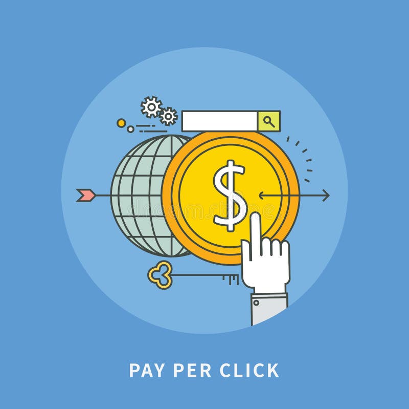 Circle Color Line Flat Design of Pay Per Click, Modern Illustration ...