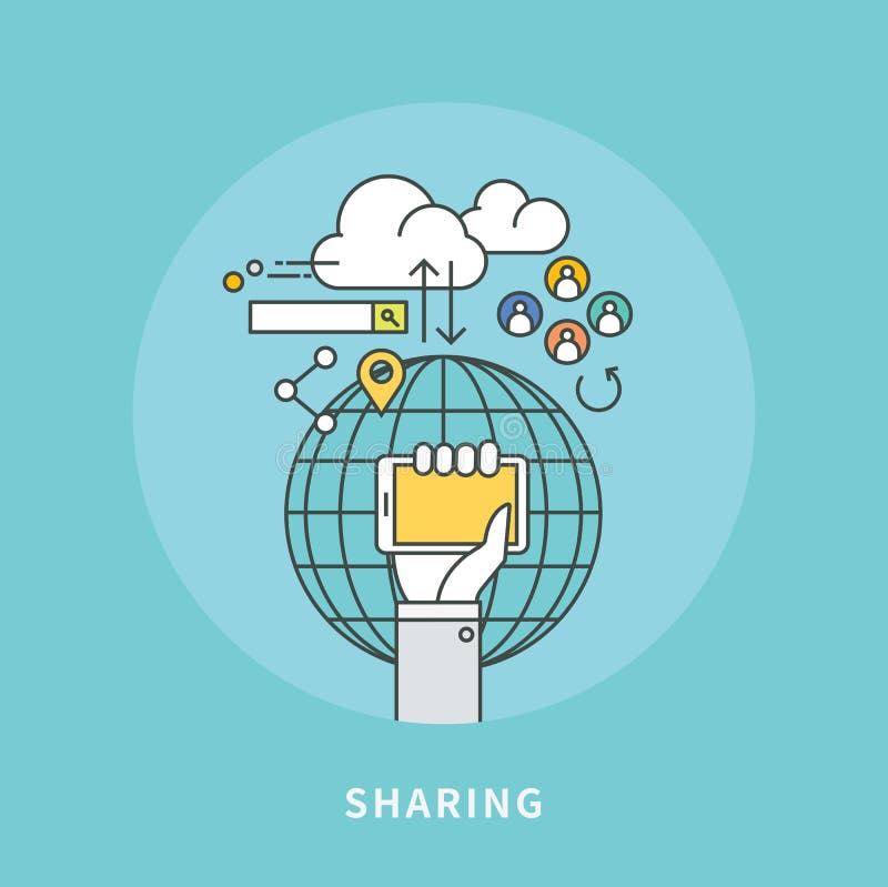 Circle Color Line Flat Design of Smart Sharing, Modern Illustration ...
