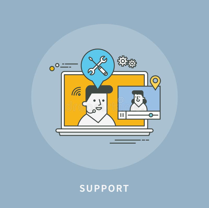 Circle Color Line Flat Design of Support, Modern Illustration Stock ...