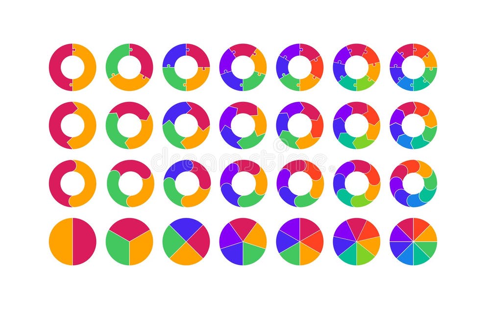 Circle Color Pie Chart Set. Vector Flat Process Cycle Diagrams Stock ...