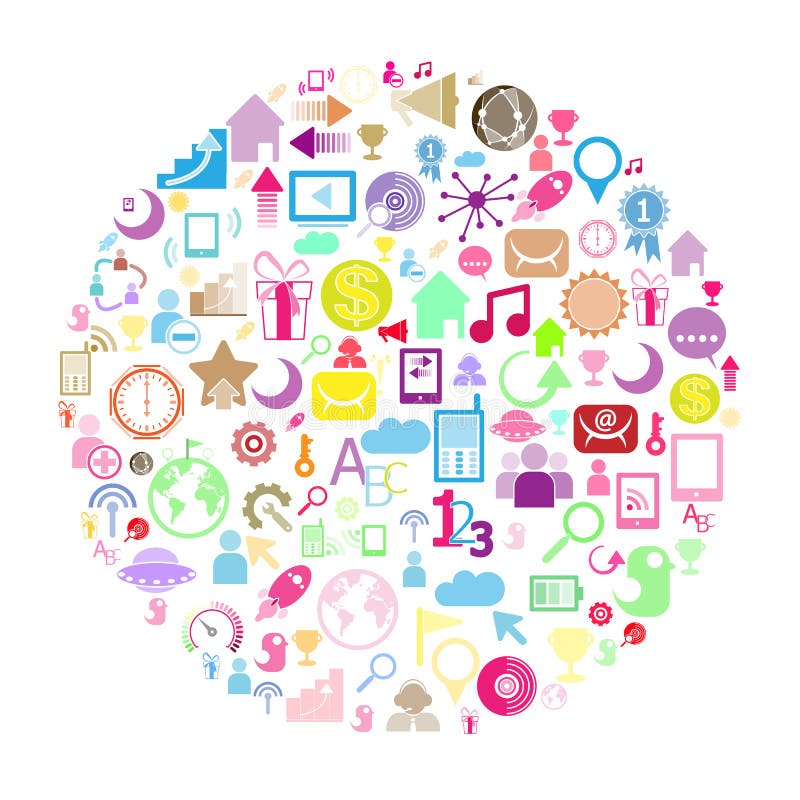 Circle Color Set of Network Icons Stock Vector - Illustration of media ...