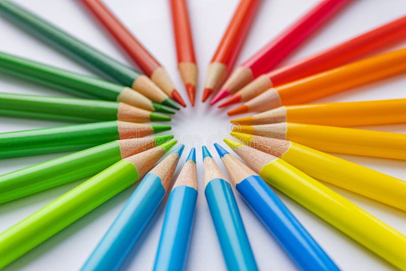 Circle of colored pencils stock photo. Image of orange - 212293436