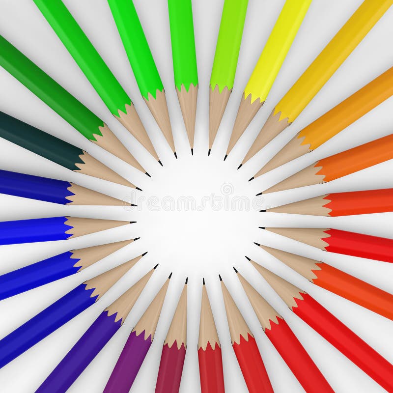 Circle of Colored Pencils. 3d Render Stock Illustration - Illustration ...
