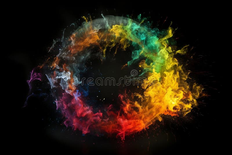 Colorful Explosions of Colored Powder Smoke Over Dark Background ...