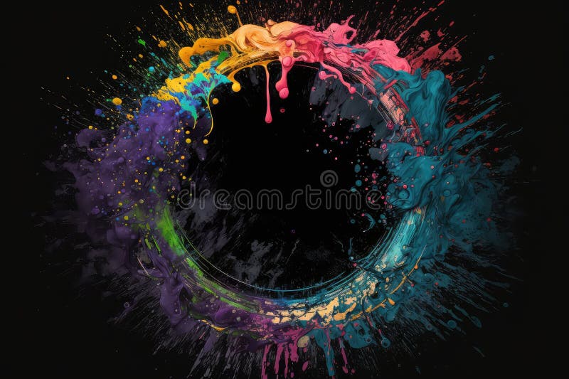Circle with Colorful Liquid Paints. Generative AI Stock Illustration ...