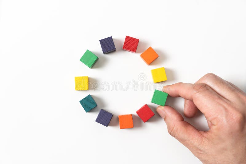 Circle of Colorful Wooden Blocks Representing Unity of Diverse Elements ...