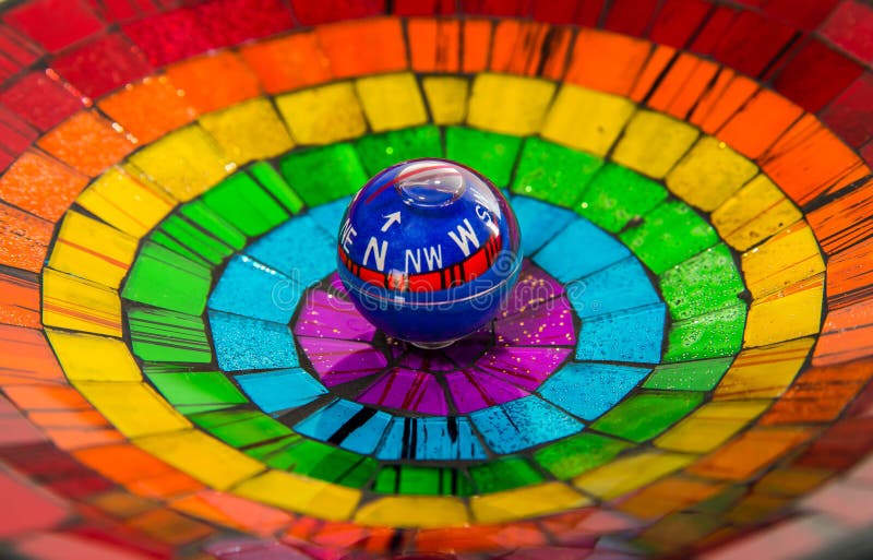 Circle Compass in Colorful Bowl Stock Photo - Image of yellow, compass ...