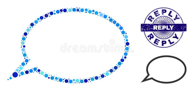 Scratched REPLY Round Guilloche Stamp and Hint Cloud Collage Icon of ...