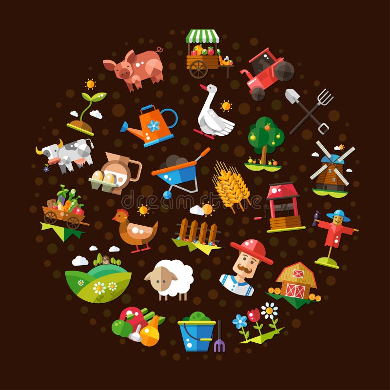 Circle Composition of Modern Flat Design Farm Stock Vector ...