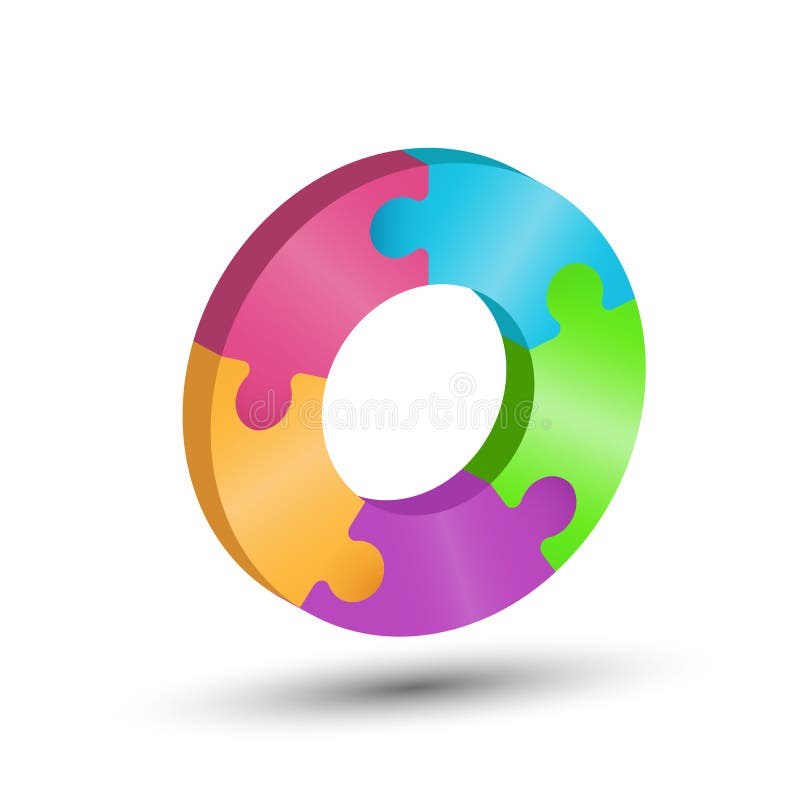 The Circle Consists of 5 Puzzle Pieces. 3d Illustration for Creative ...