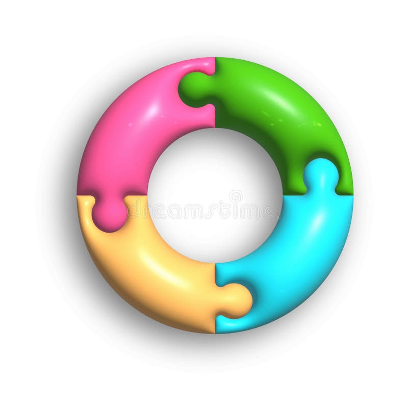 The Circle Consists of 5 Puzzle Pieces. 3d Illustration for Creative ...