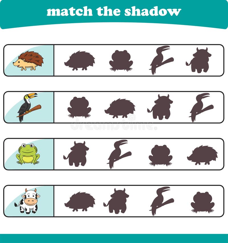 Find the Correct Animal Shadow. Logic Educational Games for Kids Stock ...
