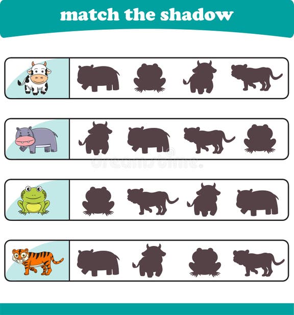 Find the Correct Animal Shadow. Logic Educational Games for Kids Stock ...