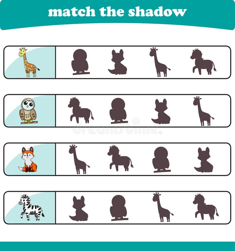 Find the Correct Animal Shadow. Logic Educational Games for Kids Stock ...