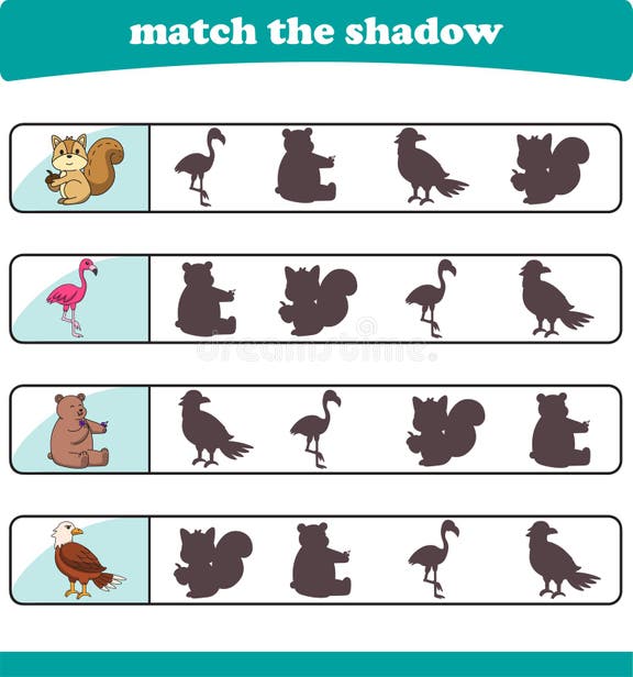 Find the Correct Animal Shadow. Logic Educational Games for Kids Stock ...