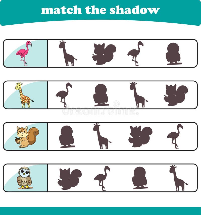 Find the Correct Animal Shadow. Logic Educational Games for Kids Stock ...