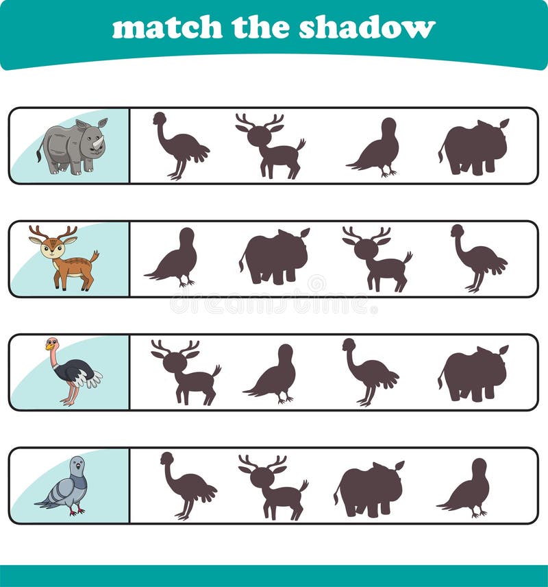 Find the Correct Animal Shadow. Logic Educational Games for Kids Stock ...