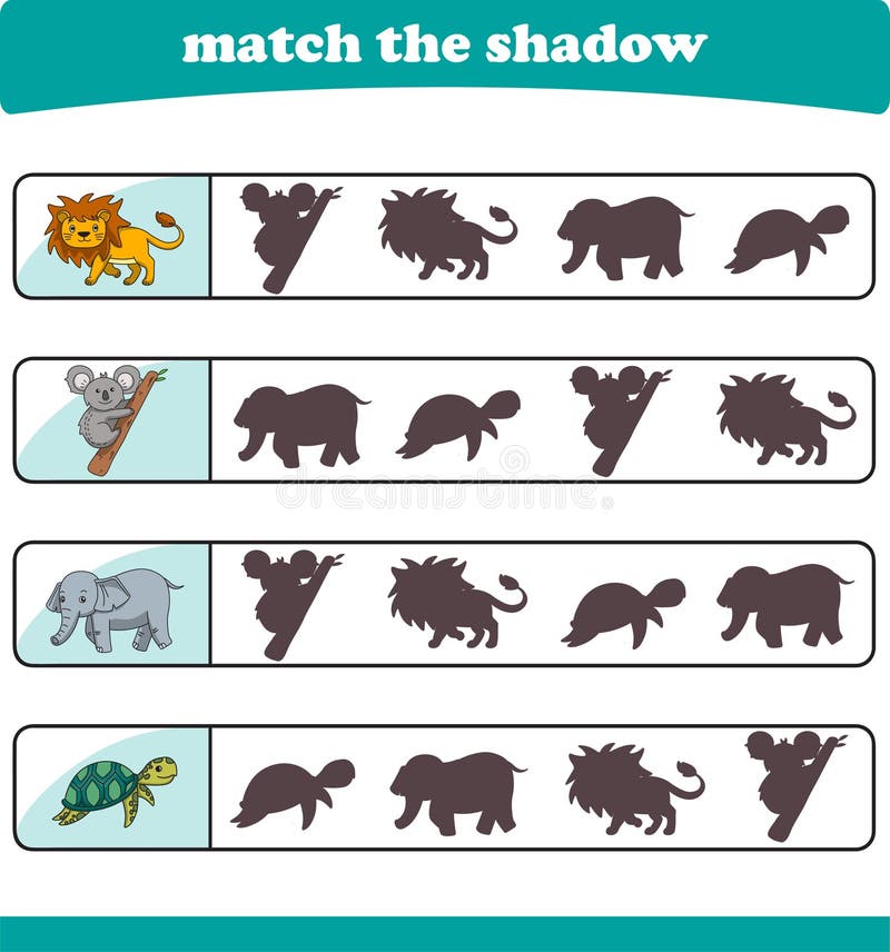 Find the Correct Animal Shadow. Logic Educational Games for Kids Stock ...