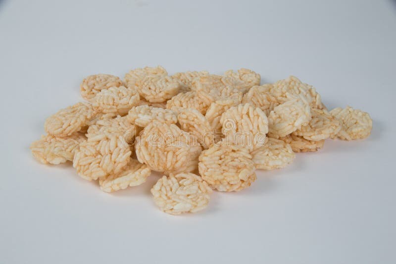 It is Circle Crispy Rice with Tomato Sauce Isolated on White Stock ...