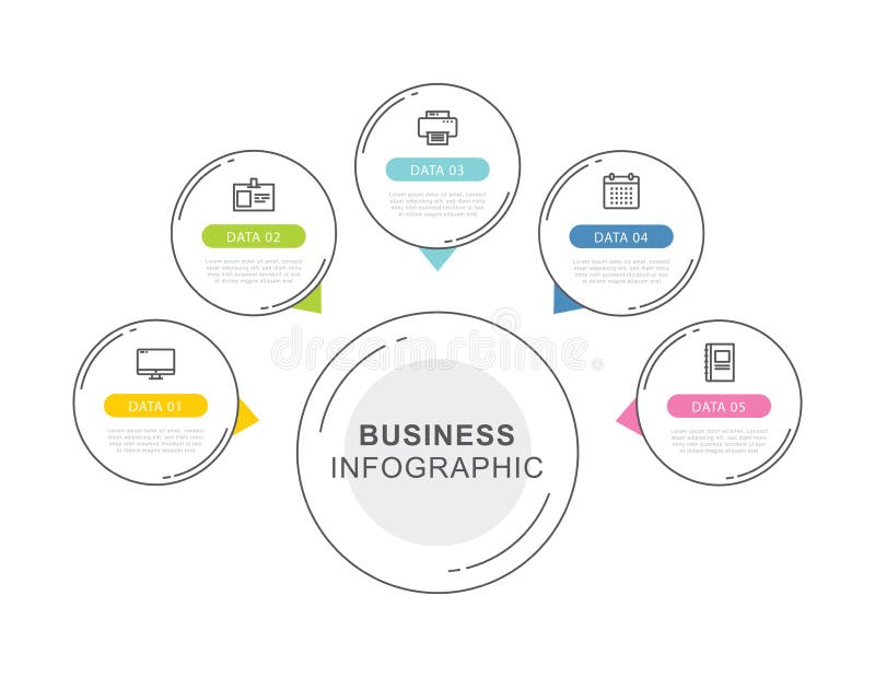 5 Circle Data Timeline Infographics Template with Thin Line Design ...