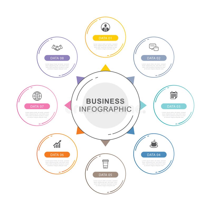 8 Circle Data Timeline Infographics Template with Thin Line Design ...