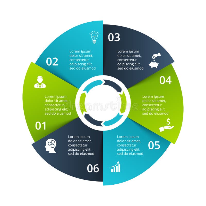 Circle Diagram Divided into 6 Parts, Steps or Options. Vector Origami ... Circle Diagram Divided into 6 Parts, Steps or Options. Vector Origami ...
