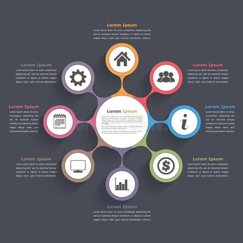 Circle Diagram Eight Elements Stock Vector - Illustration of flat ...