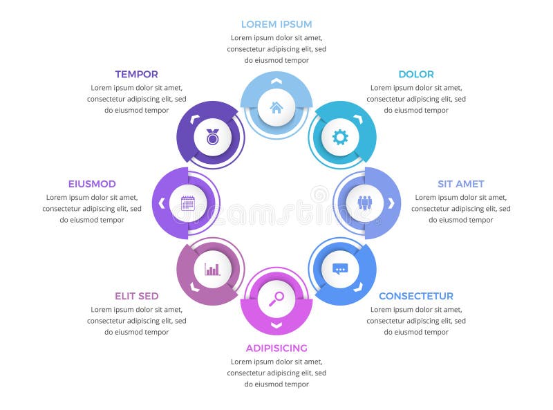Circle Diagram Template - Eight Elements Stock Vector - Illustration of ...