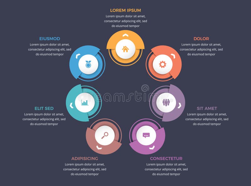 Circle Diagram Template - Seven Elements Stock Vector - Illustration of ...