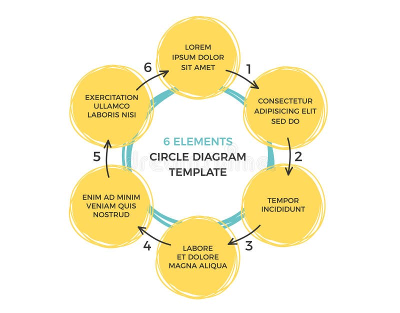 Circle Diagram Template - Six Elements Stock Vector - Illustration of ...