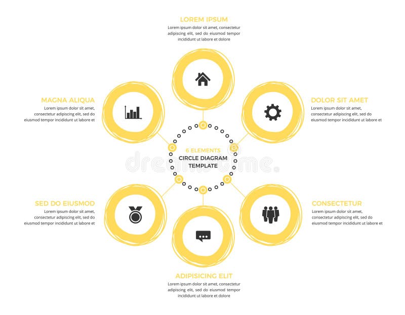 Circle Diagram Template - Six Elements Stock Vector - Illustration of ...