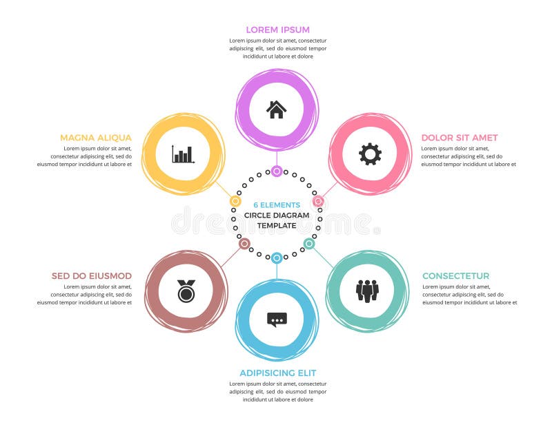 Circle Diagram Template - Six Elements Stock Vector - Illustration of ...