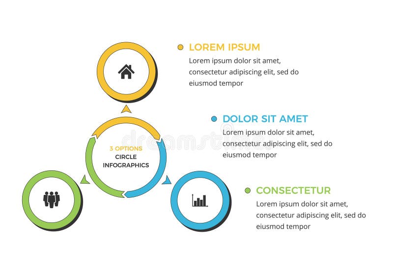 Circle Diagram Template - Three Elements Stock Vector - Illustration of ...