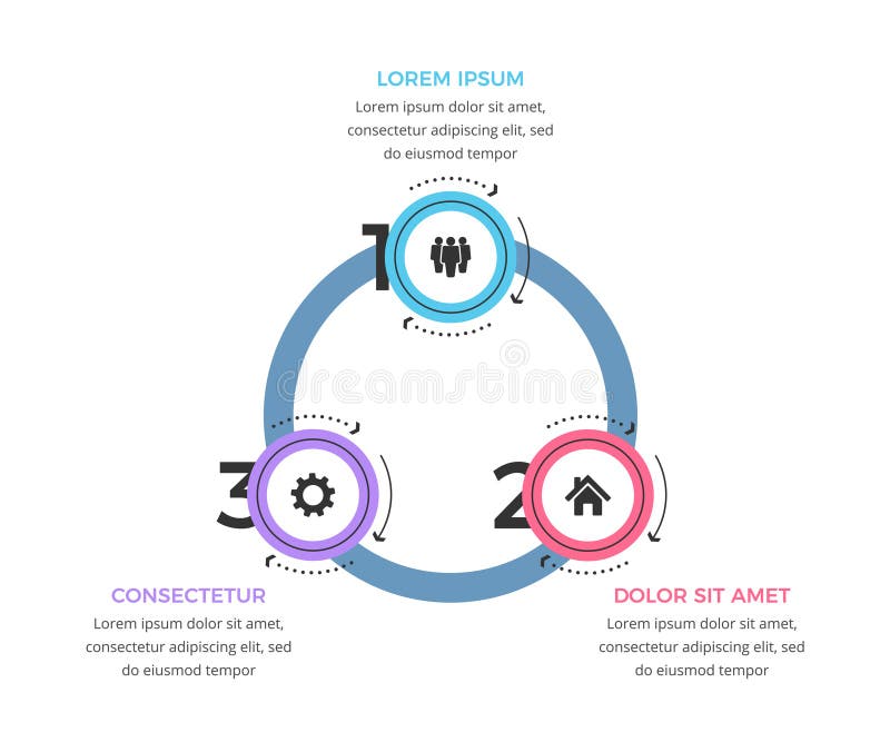 Circle Diagram Template - Three Elements Stock Vector - Illustration of ...