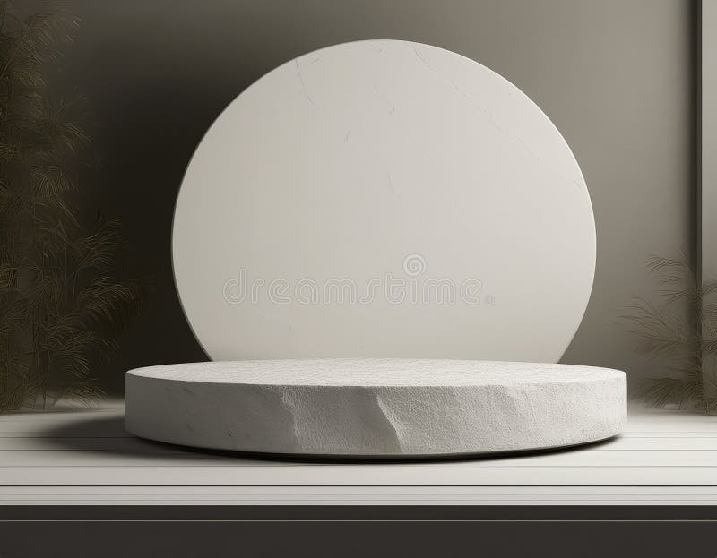 Circle Display Podium for White Stone Rough Plate Object, 3D Rendering ...